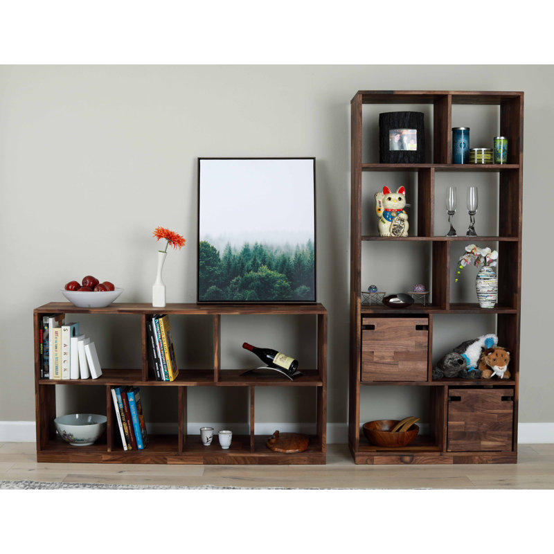 Zanesfield Tall Walnut Bookcase Open Modern Style Natural Finish